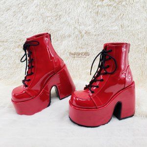 Demonia | Shoes | Red Patent Platform Goth Punk Ankle Boots | Poshmark
